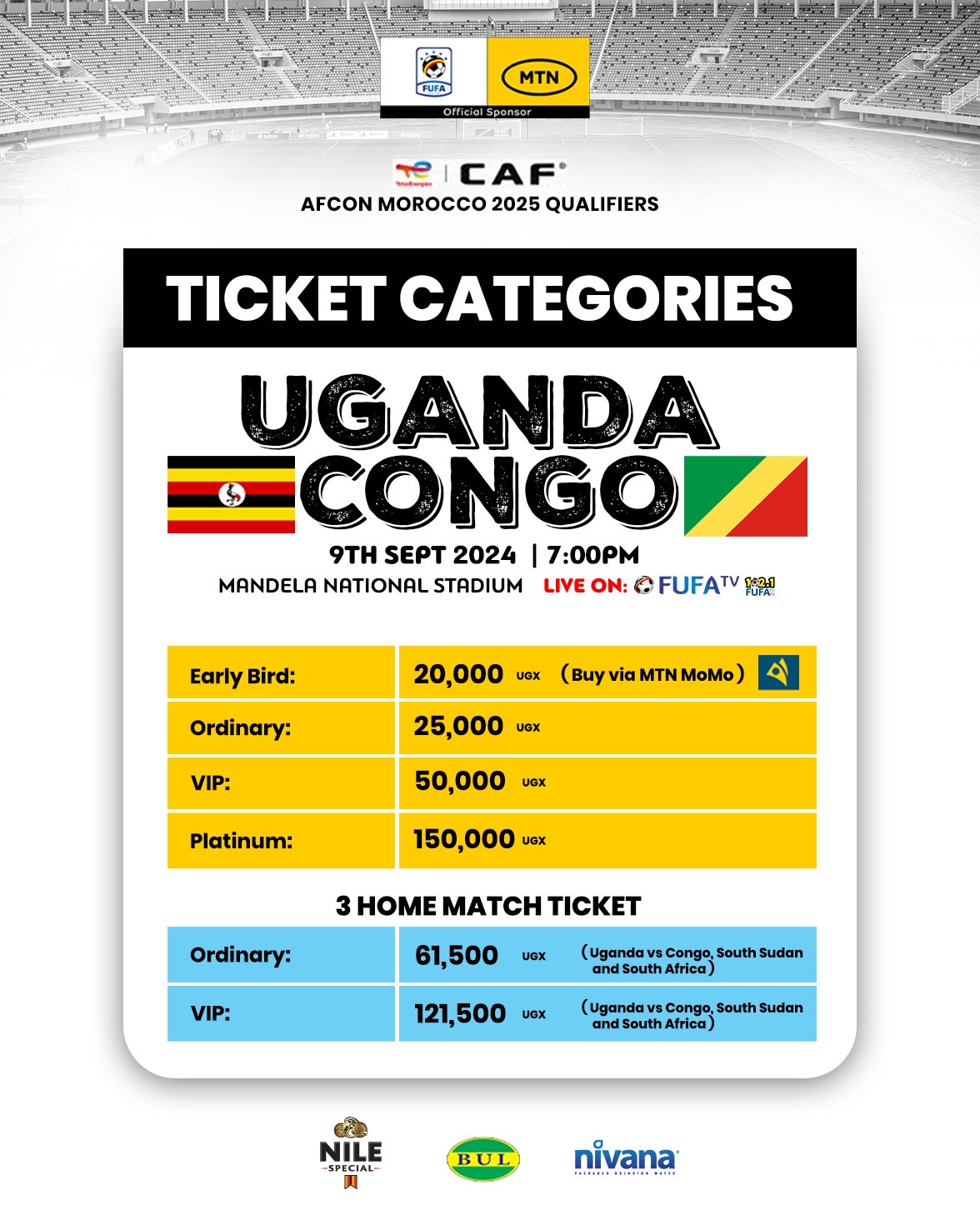 2025 AFCON Qualifiers: Ticket Prices for Uganda Cranes home games released