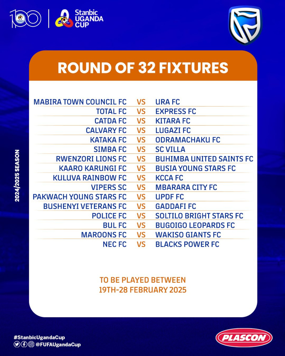 Stanbic Uganda Cup: Round of 32 Draws Conducted | 51st Edition - FUFA ...