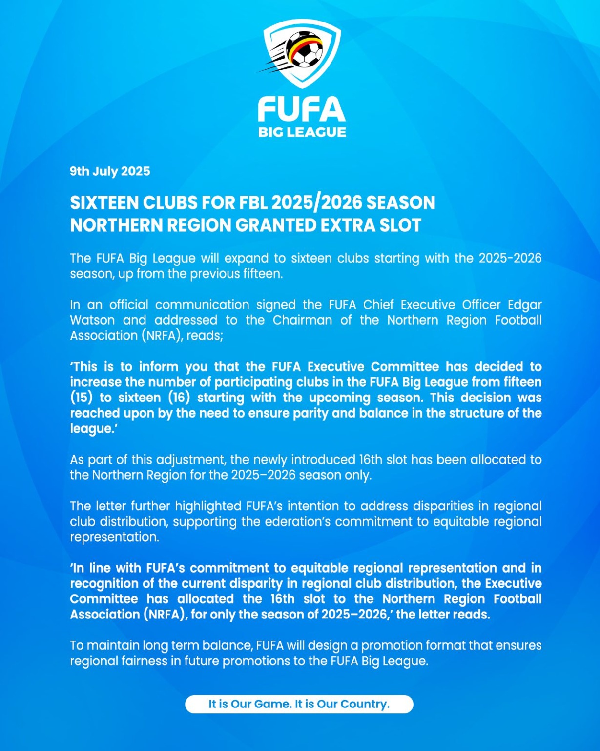 FUFA Big League: Sixteen Clubs in the 2025-2026 Season - FUFA ...